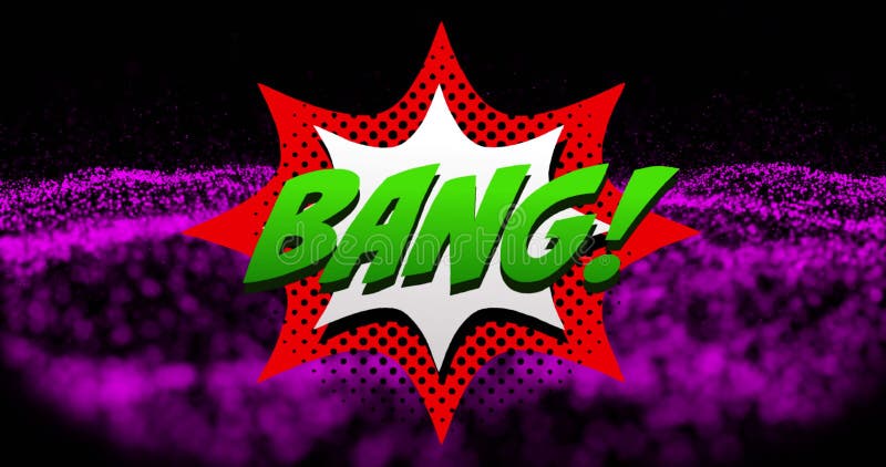 Animation of Bang Text Over Purple Dots on Black Background Stock ...
