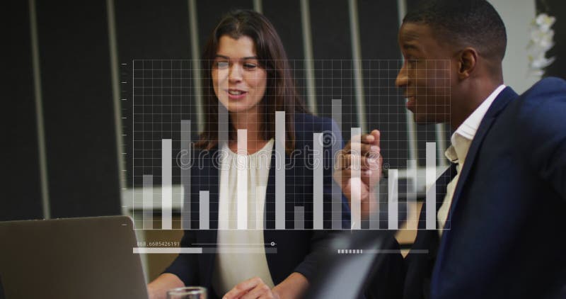 Animation of Bar Graph, Loading Bars Over Smiling Coworkers Discussing ...