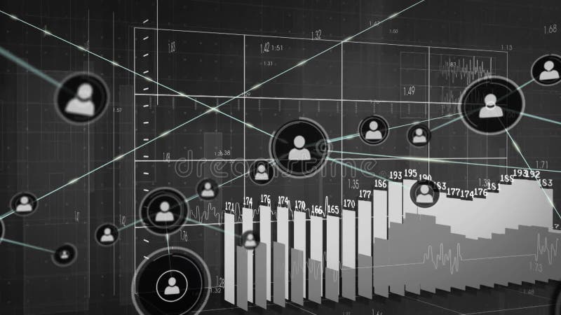 Animation Of Bar Graph And User Icons Network In School Digital Data Visualization Stock Footage