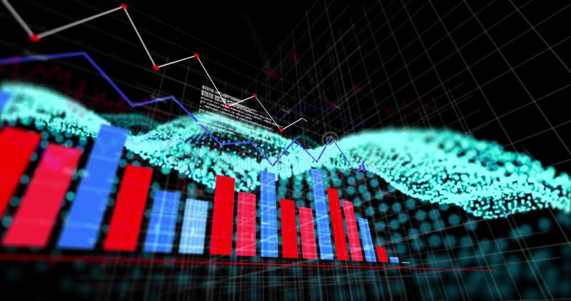 Animation of Bar and Line Graphs with Digital Data Points Over Abstract ...