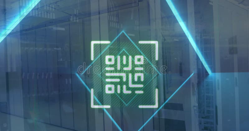 Animation of Barcode Scanner and Glowing Blue Light Trails Against ...