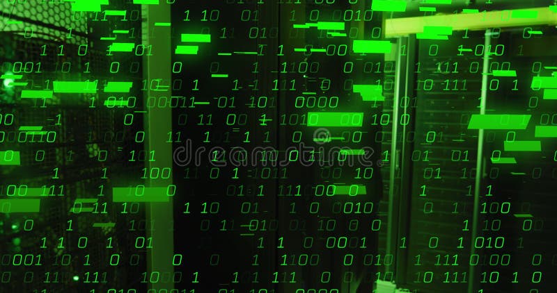 Animation of Bars and Binary Codes Over Illuminated Data Server Racks in Server Room Stock ...