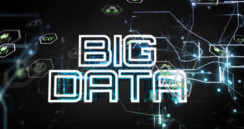Animation of Big Data Text Banner, Light Trails and Multiple Digital ...
