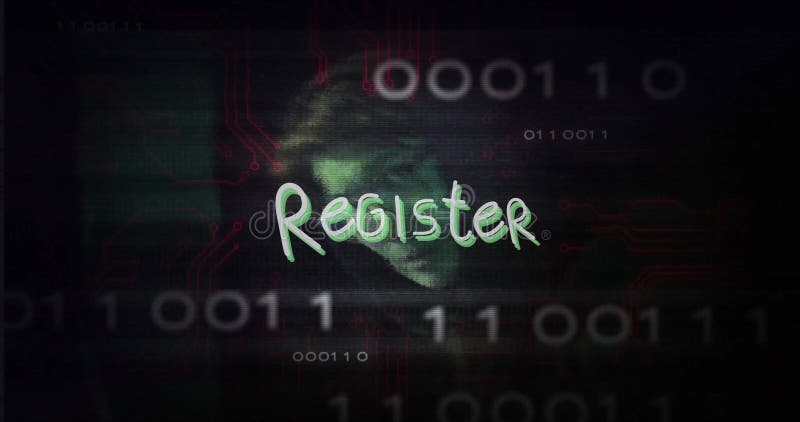 Animation of Binary Code and Digital Circuitry with Register Text in School Setting Stock ...