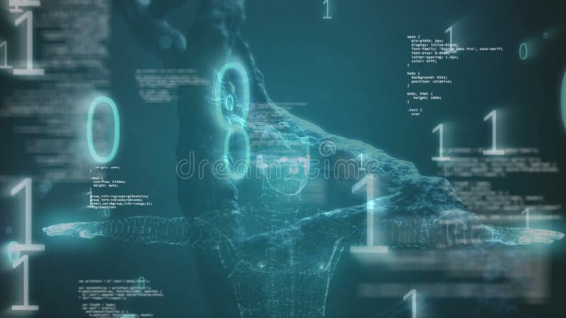 Animation of Binary Code and Diverse Data Over Dna Chain on Green ...