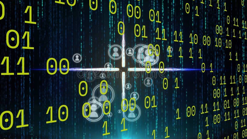 Animation of Binary Code Over Icons on Black Background Stock Video - Video of people, isolated ...