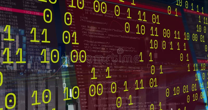 Animation of Binary Code Over Timelapse with Night Road Traffic Stock ...
