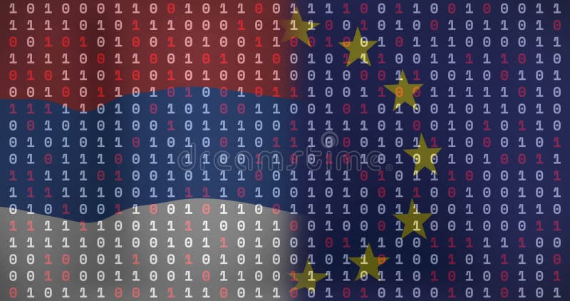 Animation Of Binary Code Overlaying Flag Colors With Stars Symbolizing Digital Data Stock