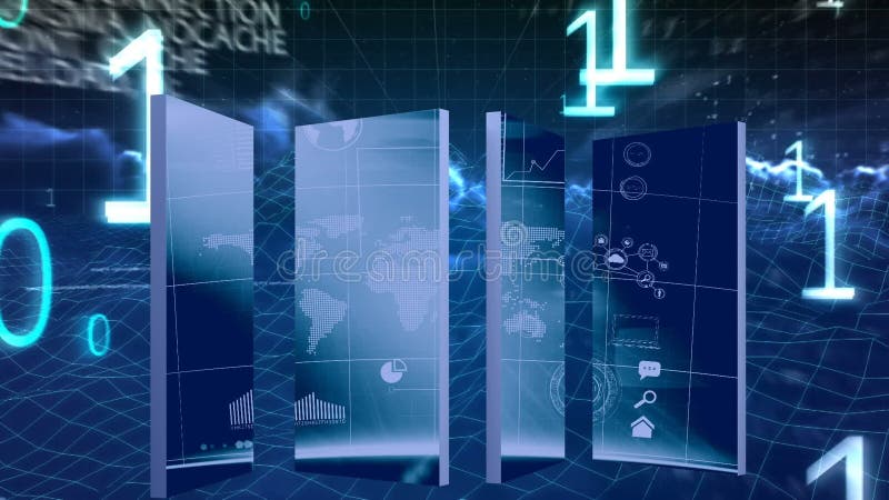 Animation of Binary Code, World Map on Screens and Metaverse Landscape Stock Footage - Video of ...