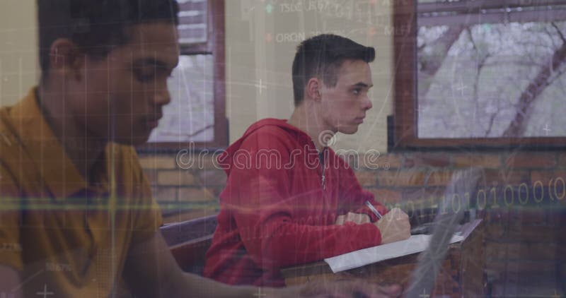 Animation of Binary Codes, Trading Board Over Diverse Male Students ... Animation of Binary Codes, Trading Board Over Diverse Male Students ...