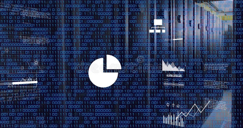 Animation of Binary Coding and Data Processing Against Computer Server Room Stock Footage ...