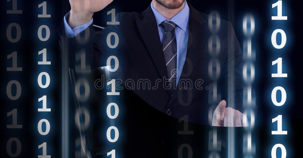 Animation of Binary Coding and Data Processing Over Businessman ...