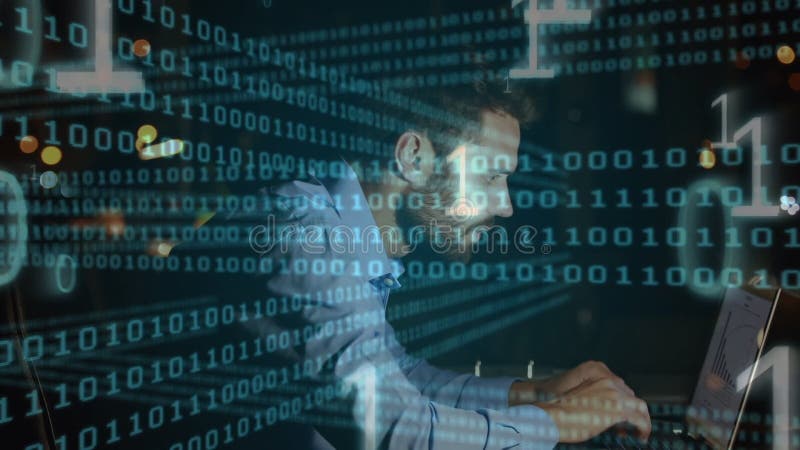 Animation of Binary Coding and Data Processing Over Hacker with Laptop Stock Video - Video of ...