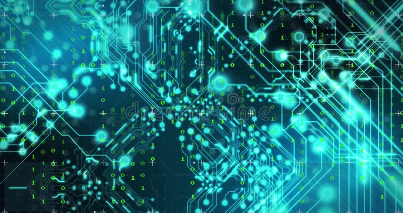 Animation Of Binary Coding And Glowing Microprocessor Connections