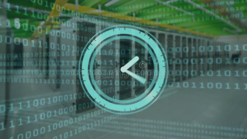Animation of Binary Coding and Moving Clock Over Server Room Stock ... Animation of Binary Coding and Moving Clock Over Server Room Stock ...