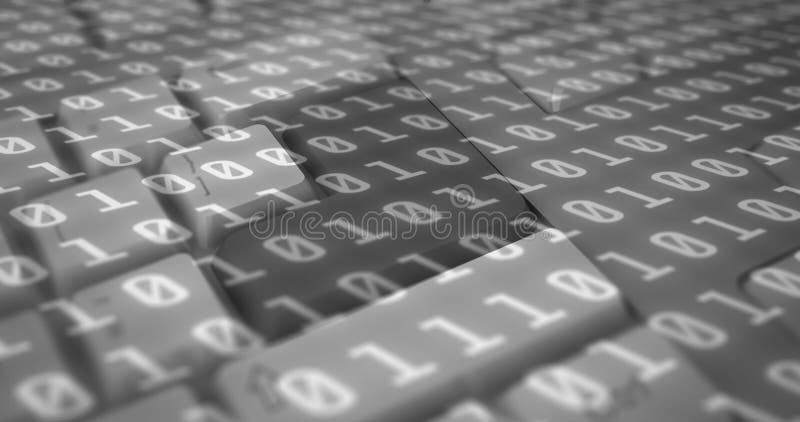 Animation Of Binary Coding Over Computer Keyboard On Grey Background