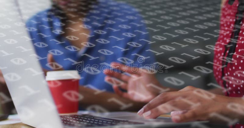 Animation of Binary Coding Over Diverse Business People Using Laptop Stock Footage - Video of ...