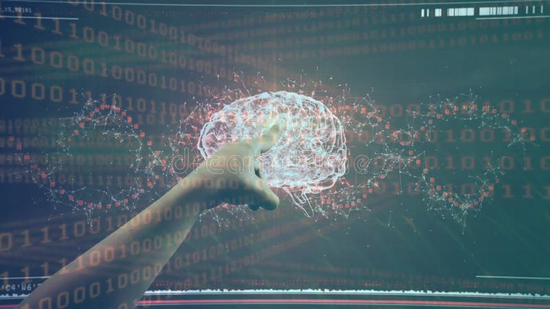 Animation of Binary Coding Over Human Finger Touching Digital Brain Stock Footage - Video of ...