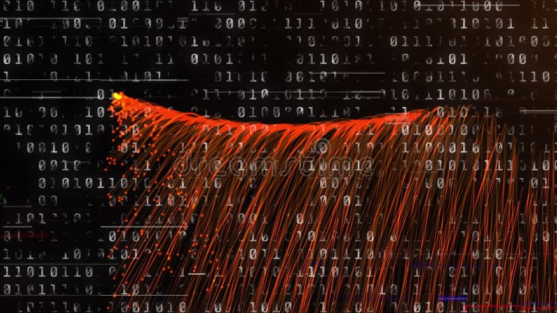 Animation of Binary Coding Over Red Flowing Light Trails on Black ...