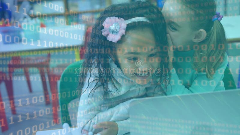 Animation of Binary Coding Over School Kids Using Laptops and Studying ...