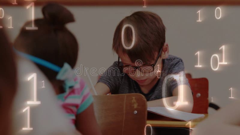 Animation of Binary Coding Over Schoolboy Writing in Classroom Stock ...