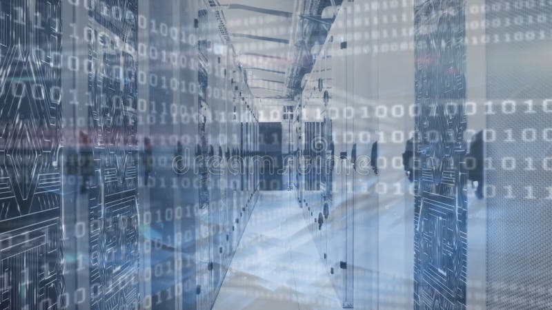 Animation of Binary Coding Over Server Room Stock Footage - Video of animation, communication ...
