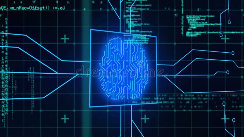 Animation Of Biometric Brain Binary Coding And Data Processing Stock