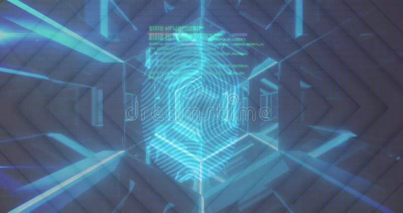 Animation of Biometric Fingerprint and Data Processing Over Glowing ...