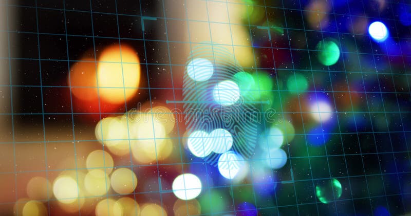 Animation of Biometric Fingerprint Scanner Over Grid Network and Spots ...