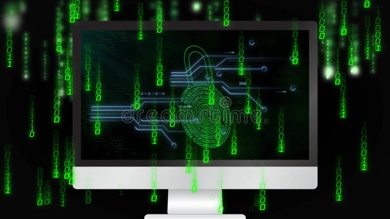 Animation of Biometric Padlock, Data Processing and Computer Screen ...