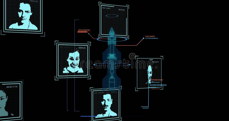 Animation of Biometric Photos and Data Processing Over Black Background ...