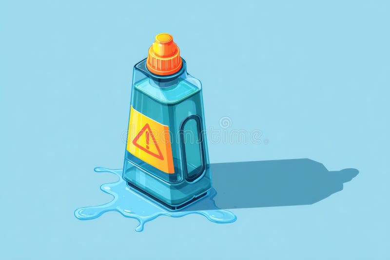 Animation of a Bleach Bottle with a Spill and a Warning Light ...