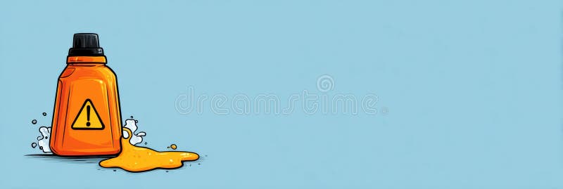 Animation of a Bleach Bottle with Warning Light and Spill in a Colorful ...