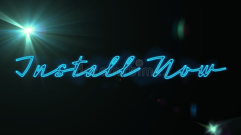 Animation of Blinking Install Now Text with Blue Lens Flare Over Black ...