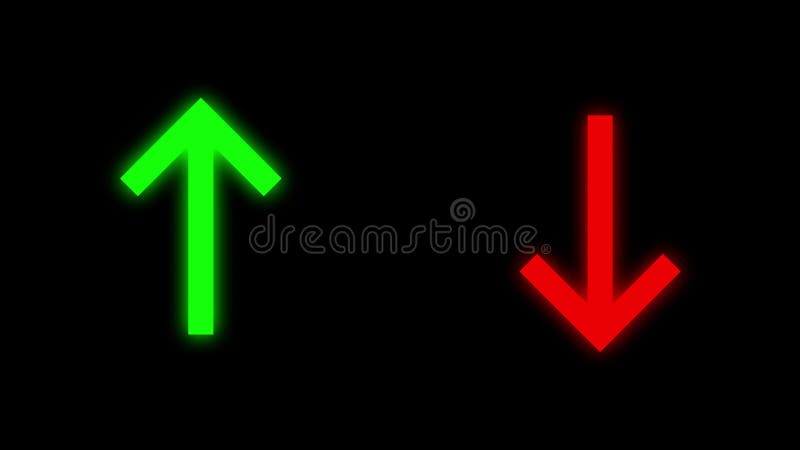 Animation of Blinking Two Arrows, Green Up, Red Down. Shaped Glowing ...