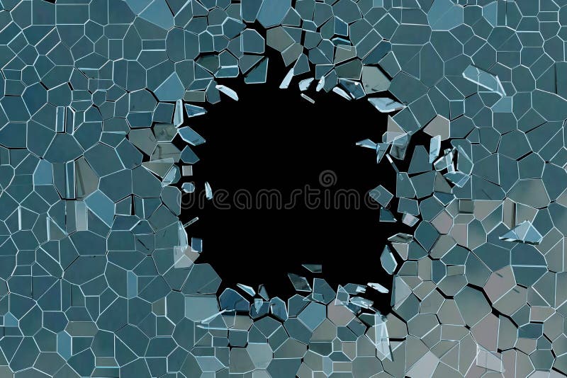 Animation of Blue Broken Glass Break on Black Background, 3D Rendering ...