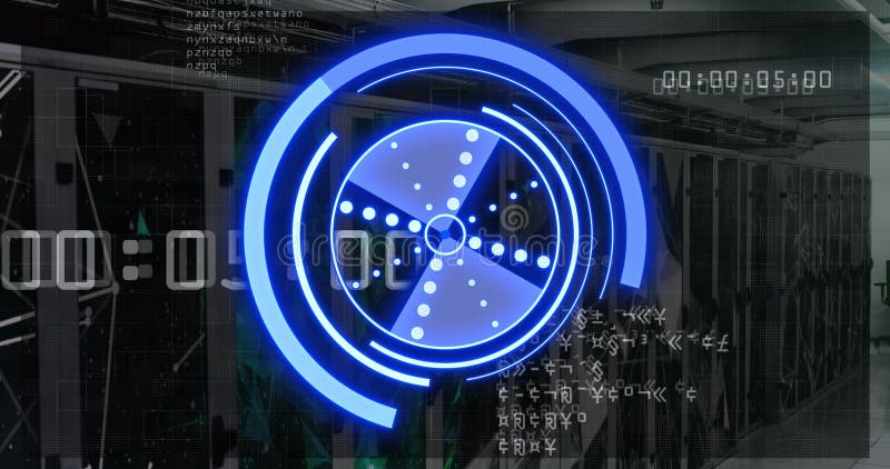 Animation of Blue Circle with Data Over Servers Stock Video - Video of ...