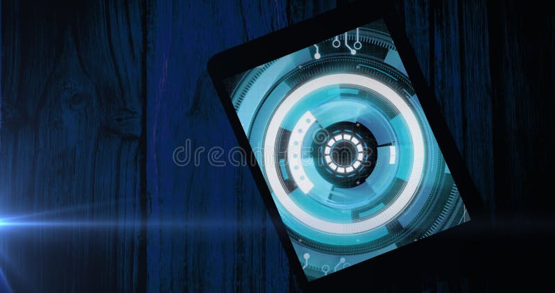 Animation of Blue Circular Scanner and Processing Data on Screen of ...