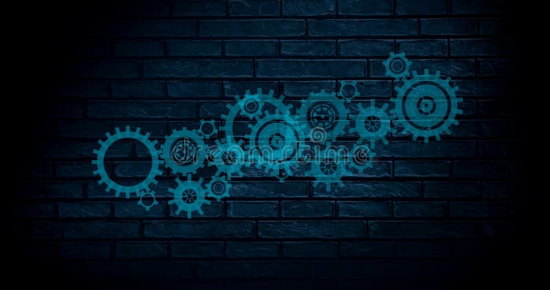 Animation of Blue Cogs Moving on Navy Brick Background Stock Footage ...