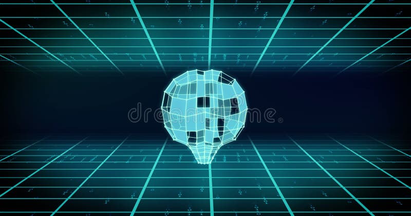 Animation of Blue Cuboid Brain Rotating Over Blue Grid and Light Trails ...