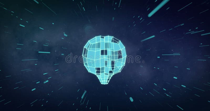 Animation of Blue Cuboid Brain Rotating Over Light Trails on Dark Blue ...