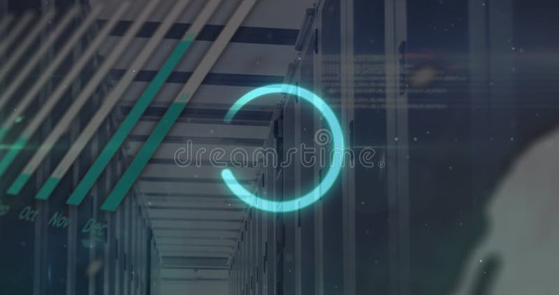 Animation of Blue Data Loading Ring with Globe, Charts and Graphs Over ...