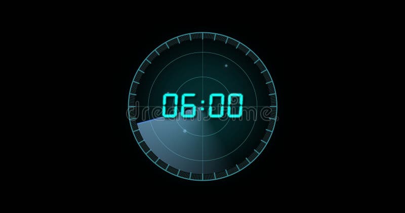 Animation of Blue Digital Clock Timer Changing on Circle Over Black ...