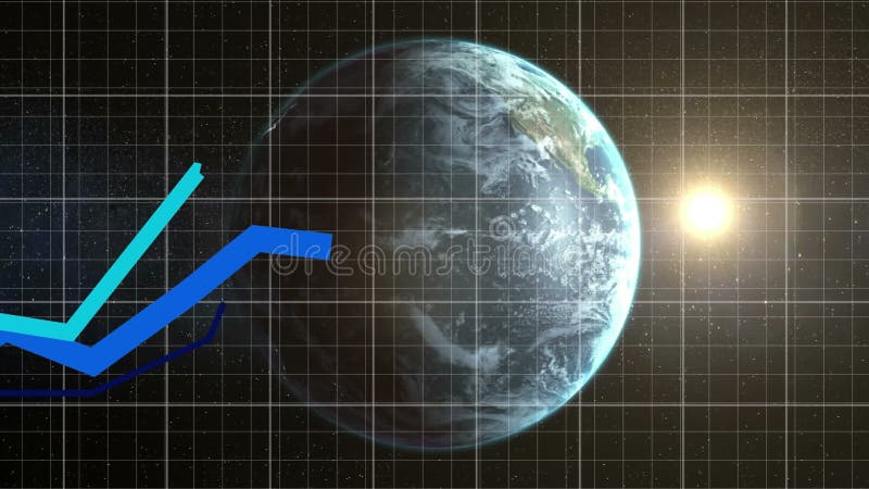 Animation of Blue Graph Forming Over a Grid Ang Globe Spining Stock ...