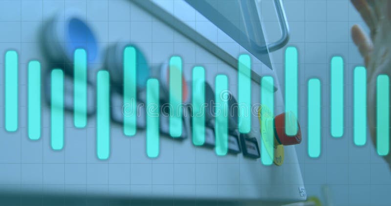 Animation of Blue Graph Processing Over Hand Operating Machinery in ...