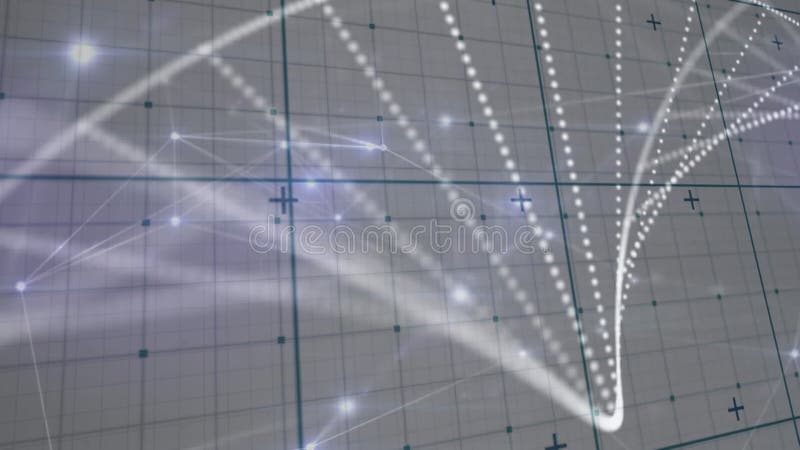 Animation of Blue Grid and White Particles Forming Helix, on Grey ...