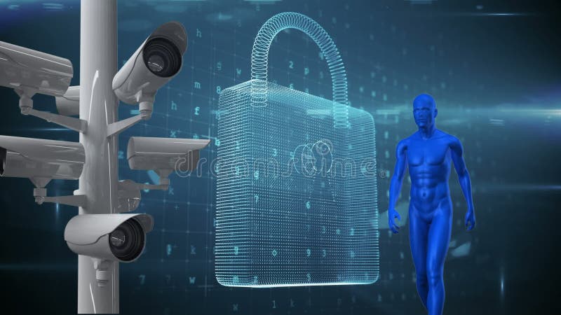 Animation of Blue Human Model and Cameras Recording Over Statistics ...