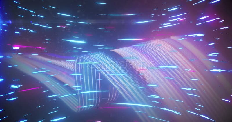 Animation of Blue Lights Over Pulsating Blue and Orange Network Waves ...