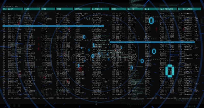 Animation of Blue Lines and Binary Processing Over Text Data on Black Background Stock Footage ...