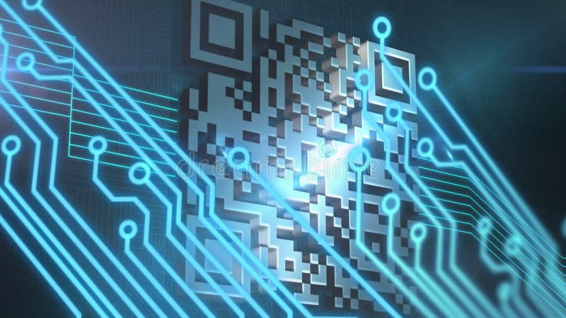 Animation of Blue Microprocessor Connections with a Qr Code Stock Video ...